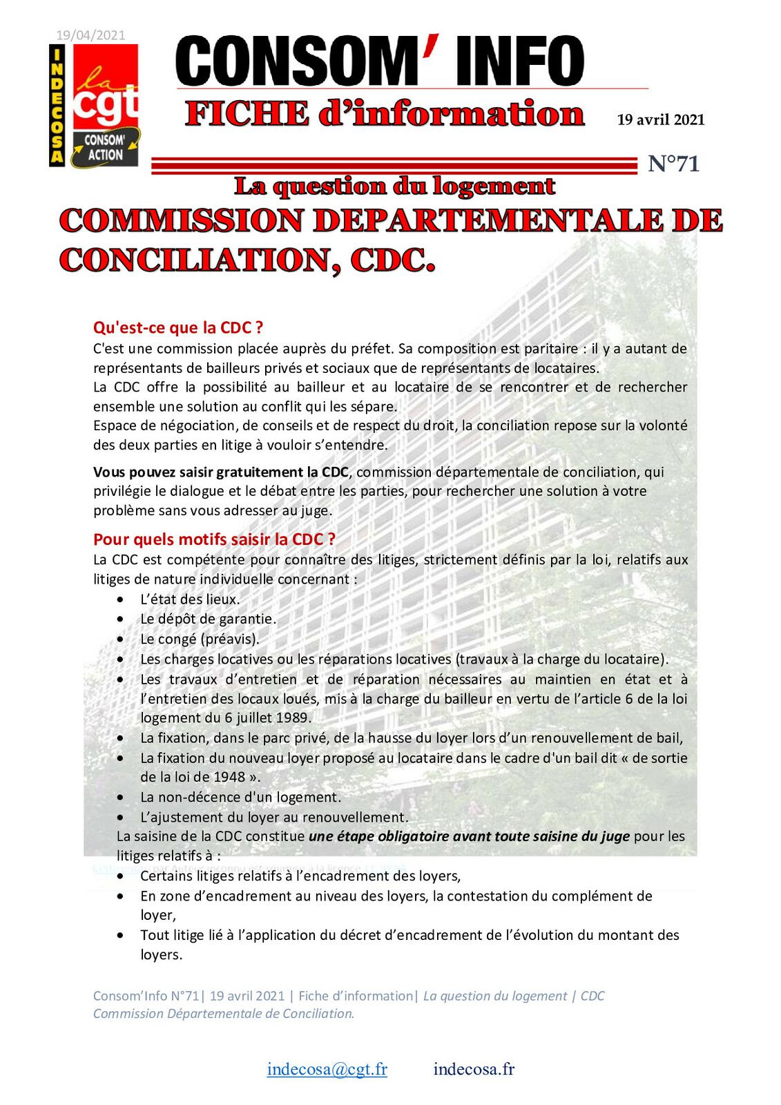 Consom'info n° 71 - Commission départementale de conciliation CDC - CGT Nouvelle Aquitaine