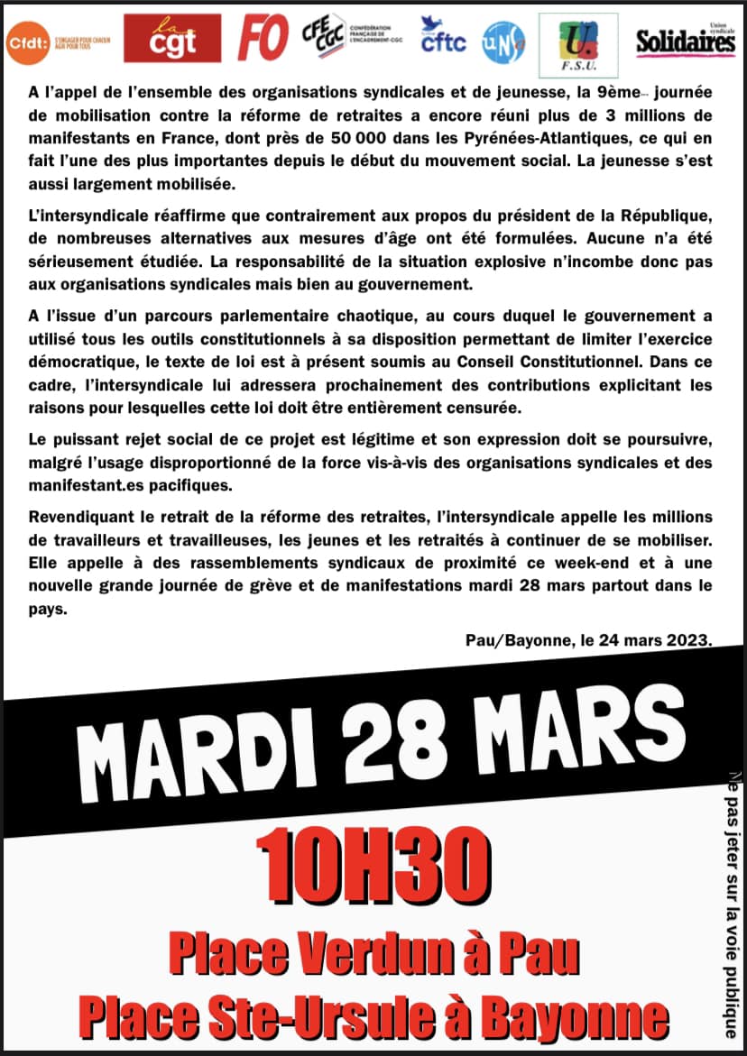 28 mars : Toutes et tous en grève et en manifestation Faisons les ... 28 mars : Toutes et tous en grève et en manifestation Faisons les ...